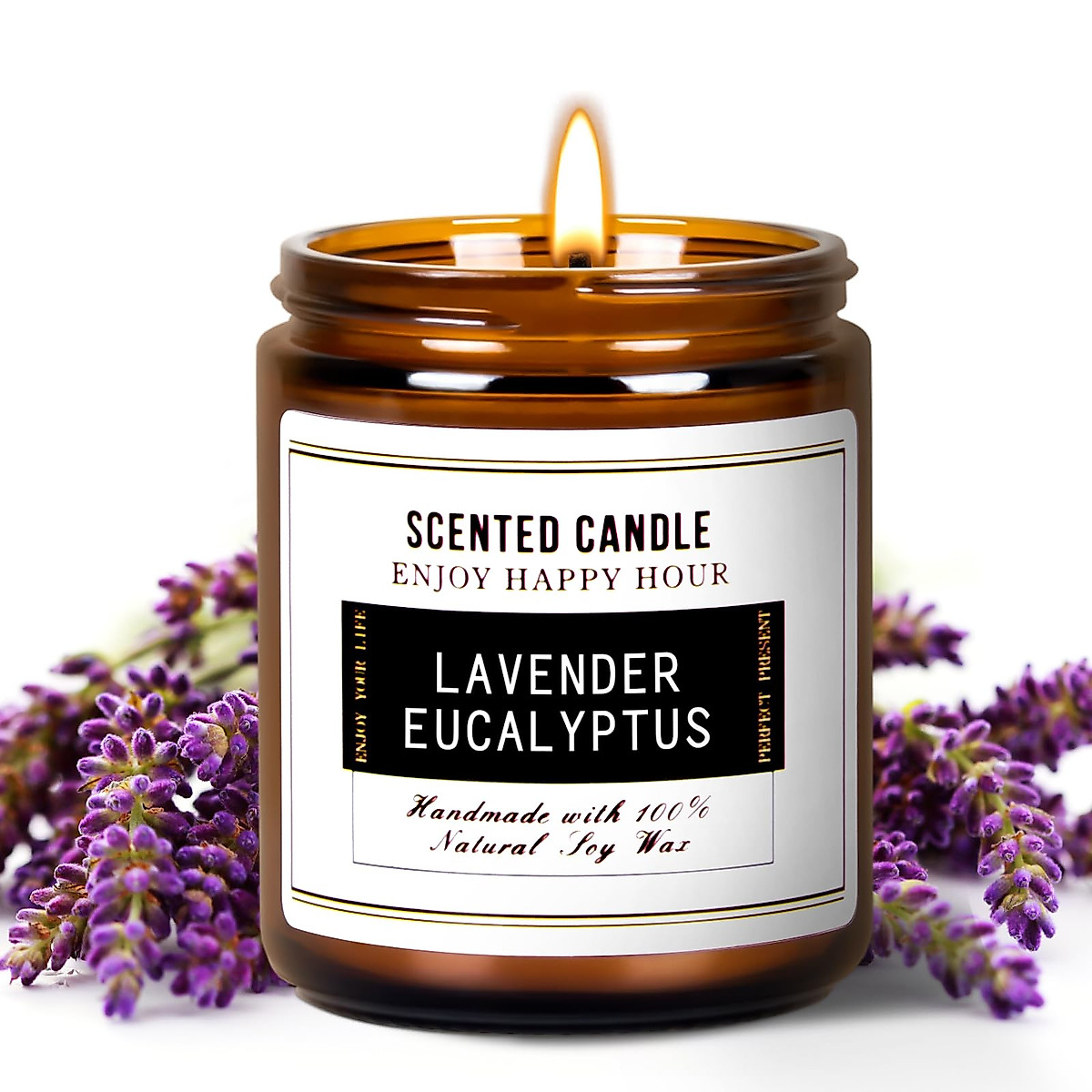 Premium Eucalyptus & Lavender Scented Candles - Soy Wax Candles | Aromatherapy Candles for Stress Relief, Meditation, Yoga, Relaxing, SPA | Natural Jar Candles for Home Men Women Office