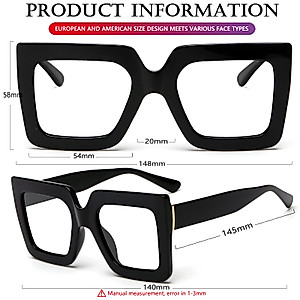 AIEYEZO Oversized Square Blue Light Glasses for Women Cute Big Frame Glasses Fashion Clear Multi-Color Computer Eyewear (Black)