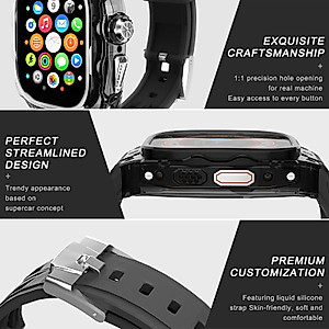 Luxury Translucent Smartwatch Case for Apple Watch Ultra 1/2 49mm, Fully Wrapped Lightweight Rugged case with Band, Silicon Strap, Stainless Steel Buttons, Protective Cover for Men/Women (Black)
