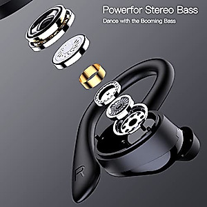 Wireless Earbuds Bluetooth Headphones 60H Playtime Ear Buds Bluetooth Earphones in-Ear Noise Cancelling Earbud with Mic, IPX7 Waterproof Ear Buds with Earhooks for Sports Laptop Gaming Blk