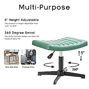 PUKAMI Armless Desk Chair No Wheels with Ottoman&Lumbar Support,PU Leather Padded Modern Swivel Home Office Chair,Height Adjustable Wide Seat Cross Legged Computer Task Chair for Living Room (Tiffany)