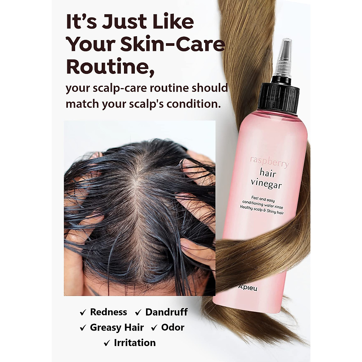 A’PIEU Raspberry Hair Vinegar Rinse 6.76 Fl oz - Scalp Treatment for Balanced pH, Shiny Hair | Korean Hair Care I Clarifies & Encourages Growth | Dandruff & Oil Control