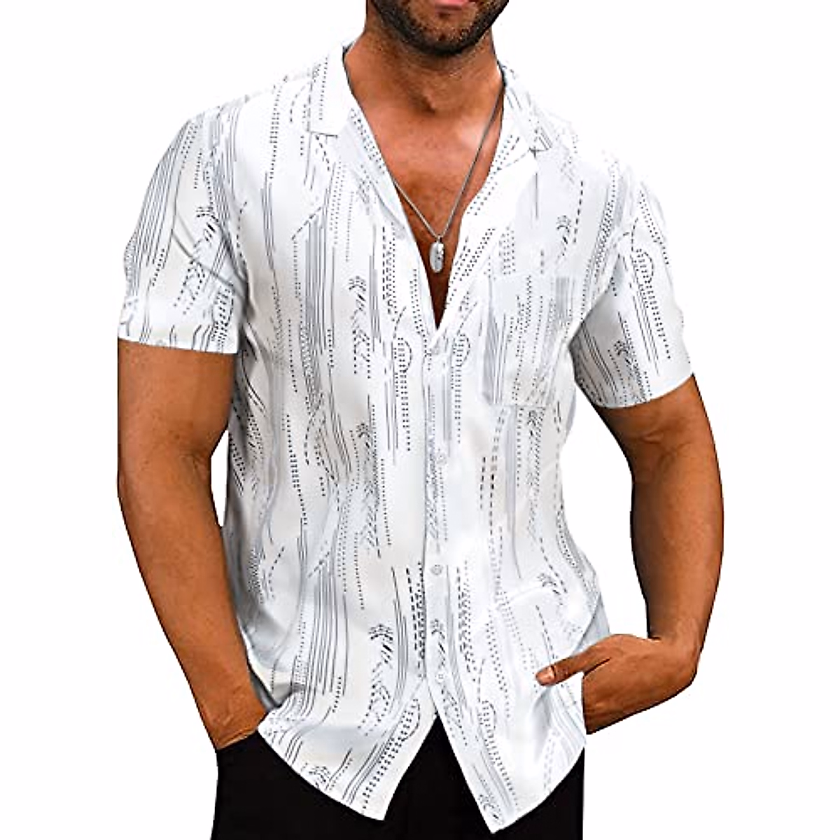 JMIERR Men Casual Button Down Hawaiian Shirt Short Sleeve Holiday Resort Floral Beach Shirts for Men with Pockets, US 52(3XL), White