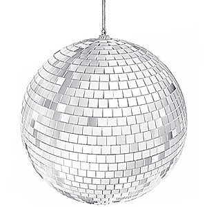 Mirror Disco Ball 4" Inch 2-Pack, Silver Hanging Ball with Attached String for Ring, Reflects Light, Fun Party Home Bands Decorations, Party Favor