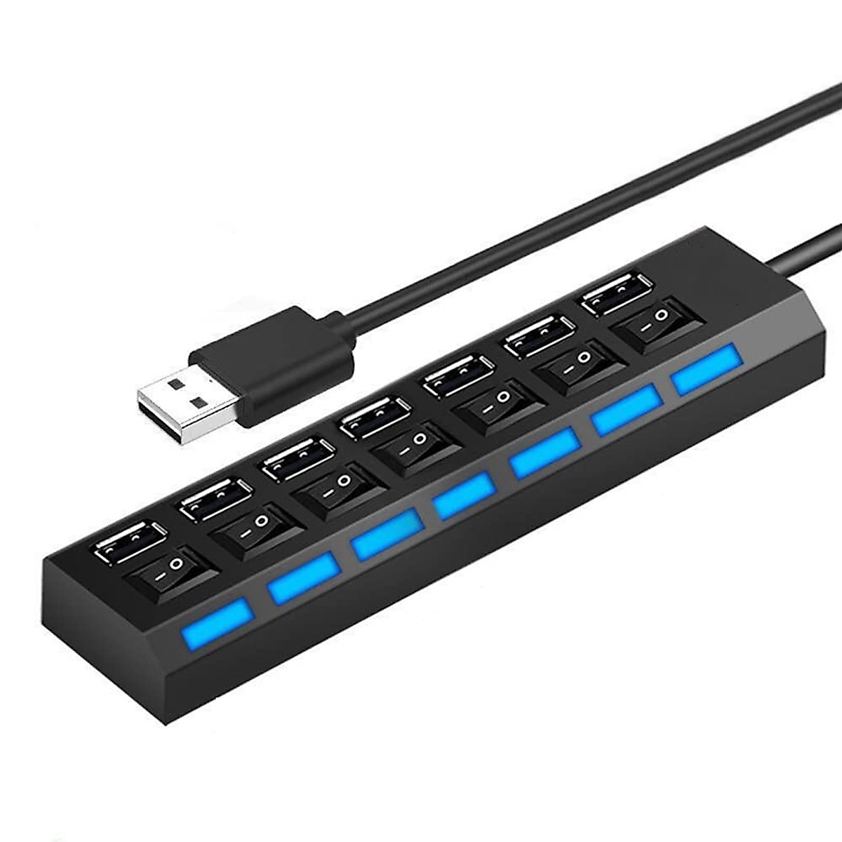 7 Port USB Hub, 480Mbps USB2.0 Hubs with Independent Switch 7 Port Socket USB Splitter Converter No Conflict Plug and Play USB Data Hub Splitter For Mobile Phone, Tablet Pc, Keyboard, Mouse