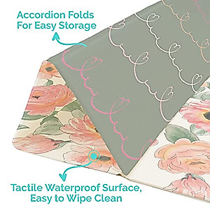 JumpOff Jo - Large Waterproof Foam Padded Play Mat for Infants, Babies, Toddlers, Play Pens & Tummy Time, Foldable Activity Mat, 70 in. x 59 in. - Love Blossoms