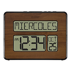 La Crosse Technology 513-1419-WA-INT Atomic Large Full Digital Calendar Clock, Walnut, 9.84"L x 1.14"W x 7.48"H