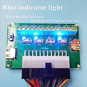 PSU Breakout Board ATX Power Supply DC 12V 5V 3.3V Splitter Module Desktop Adapter to USB A Hub Connector Computer Power Source Multi Port Output DIY Parent Child Electronic Kit with High Current Fuse