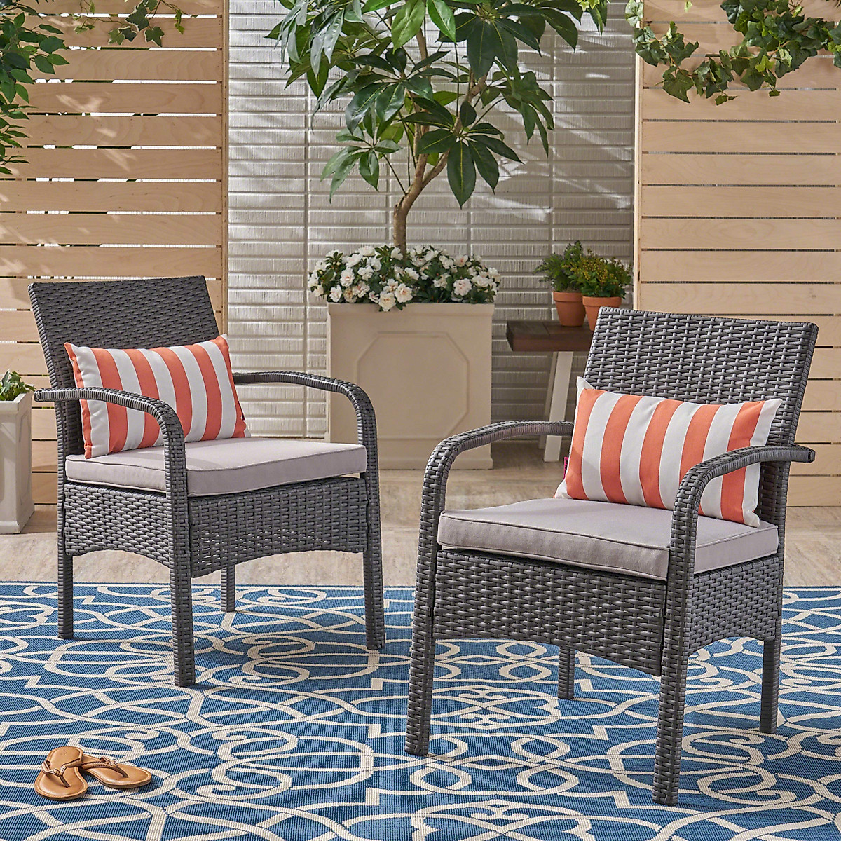 Christopher Knight Home 305810 Otto Outdoor Wicker Club Chair, Gray and Silver(Set of 2)