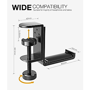 APPHOME Foldable Headphone Stand Hanger Holder, Space-Saving Aluminum Soundbar Stand with Universal Fit for Gaming PC Accessories, Under Desk Clamp Hook Mount, Black