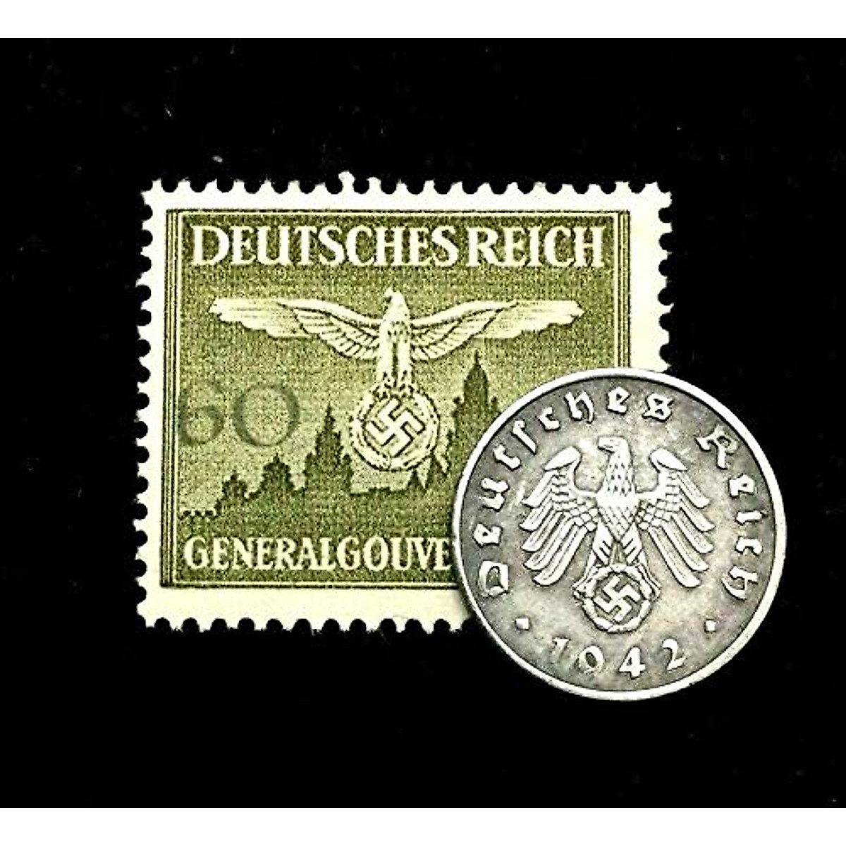 DE 1938 Rare Old WWII German War 1 Reichspfennig Coin & Stamp World War 2 Artifacts Perfect Circulated Coin