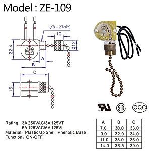Akahttbn Ceiling Fan Light Switch Zing Ear ZE-109 Two-Wire Light Switch with Pull Cords for Ceiling Light Fans Lamps and Wall Lights Pull Chain Switch Control Replacement On-Off,2 Pcs Bronze