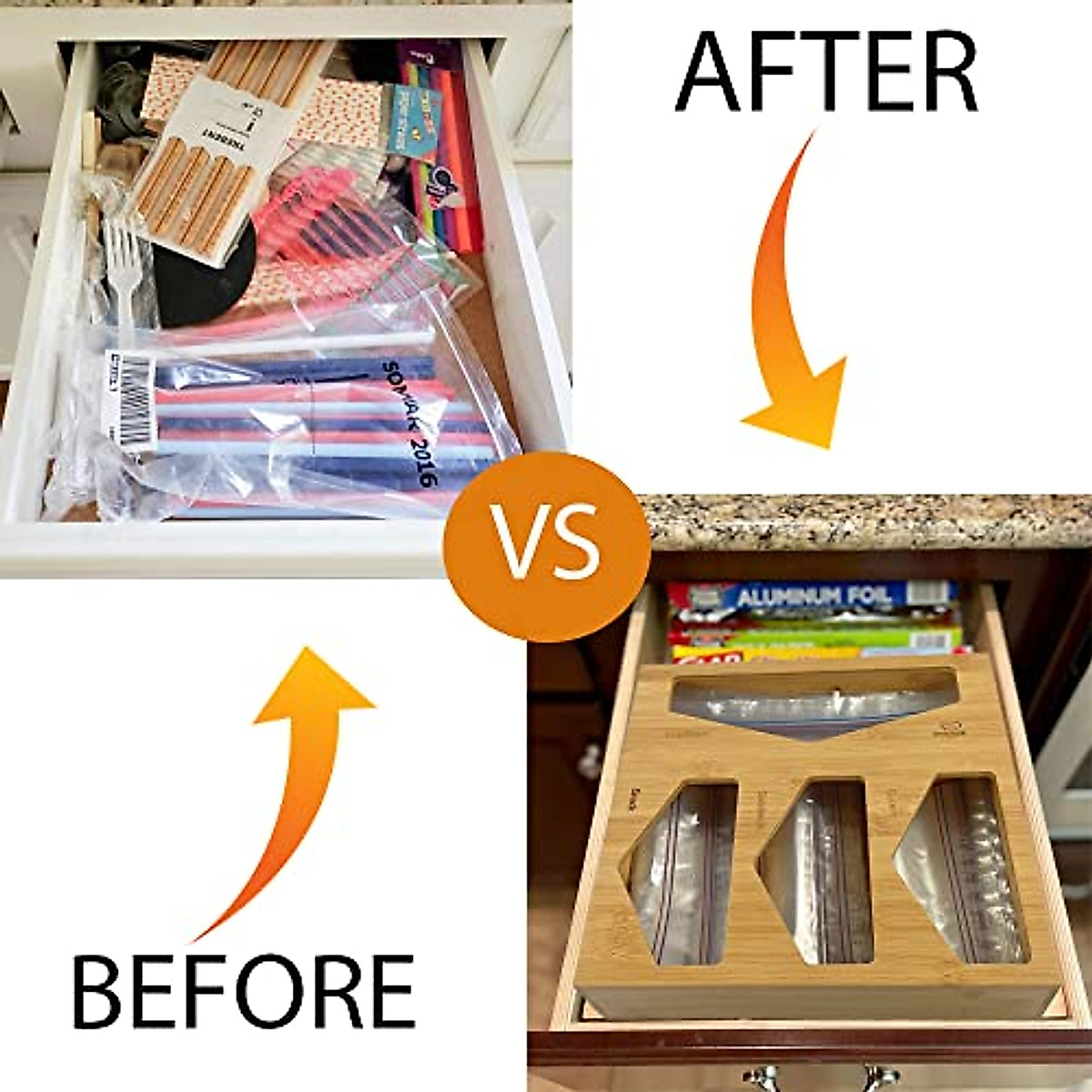 Bamboo Ziplock Bag Organizer for Drawer, Storage Bag Organizer for Kitchen, Plastic