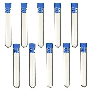 LTKJ 20pcs 12x75mm Clear Borosilicate Glass Test Tubes Rimless Heat-Resistant Glass with Blue Push Caps for Scientific Experiments