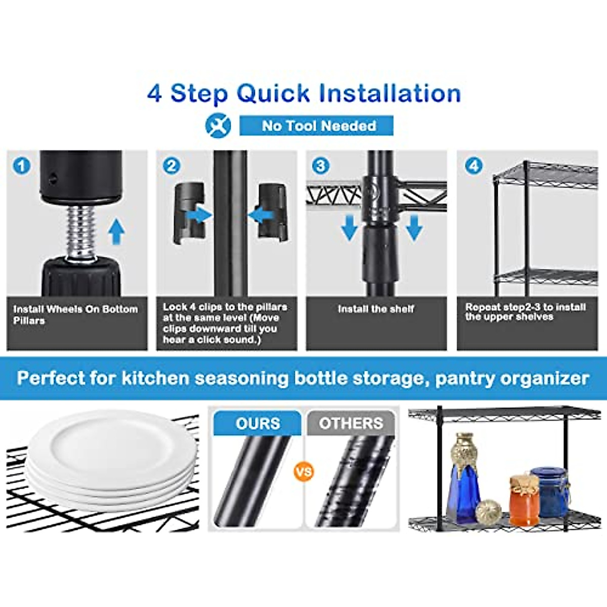 Storage Shelves, 5 Tier Commercial NSF Certified Metal Shelving, Heavy Duty Wire Shelving Unit for Kitchen Restaurant Bathroom Office Pantry, 14"Lx24"Wx60"H Metal Shelves For Storage Utility Shelf