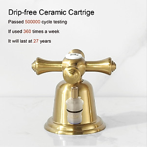 RKF Faucet- Replacement Classic Cross Knobs Handles with Valve Faucet Accessory Faucet Parts Faucet Kit Brushed Gold W033