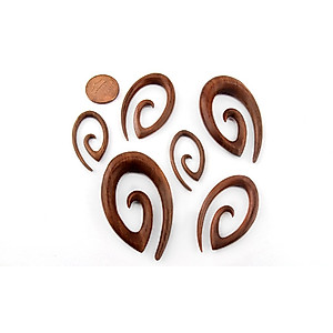 Urban Body Jewelry Pair of 00 Gauge (00G - 10mm) Saba Wood Oval Spirals