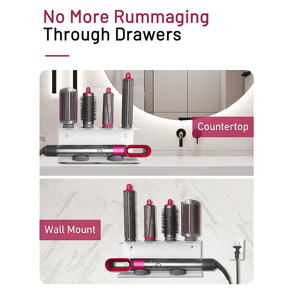 Affogato Wall Mount Holder Compatible with Dyson Airwrap Styler Storage Holder for Accessories Organizer Rack Stand for Wand Barrels Brushes, 4-Slots, White