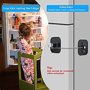 eSynic 2Pcs Fridge Lock Refrigerator lock Fridge Locks for Adults Strong Adhesive Refrigerator Lock for Kids Freezer Lock Fridge Child Locks With Keys Perfect for Fridge Freezers Cabinets etc-Black