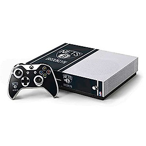 Skinit Decal Gaming Skin Compatible with Xbox One S Console and Controller Bundle - Officially Licensed NBA Brooklyn Nets Jersey Design