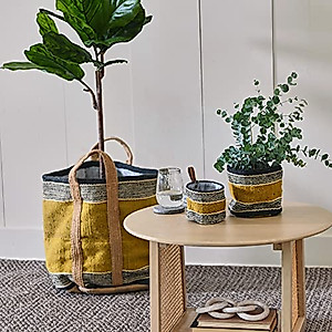 Main + Mesa Woven Jute Baskets with Liner, Black/Mustard, Set of 2 Sizes