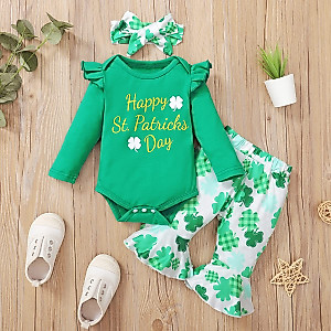 Detigee Baby Girl Happy St. Patricks Day Outfit Infant My 1st St. Patricks Day Bodysuit (Green,3-6 Months)