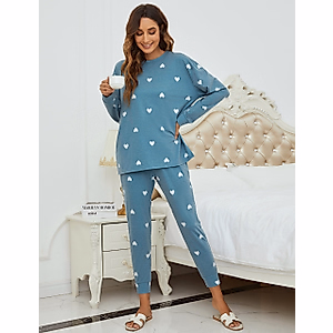 Blooming Jelly Womens Cute Pajama Sets Drawstring Heart Printed Sleepwear Pockets 2 Piece Pj Set 2025 (Large, Blue)
