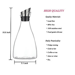 50 Ounces Borosilicate Glass Carafe with Lid, Drip-free Glass Pitcher for Hot/Cold Water, Ice Tea and Lemonade Beverage