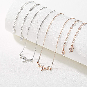 SWEETV Rose Gold Crystal Wedding Bridal Backdrop Necklace for Brides, Cubic Zirconia Dainty Vine Back Pendant Necklace for Women, Bridesmaid Gift