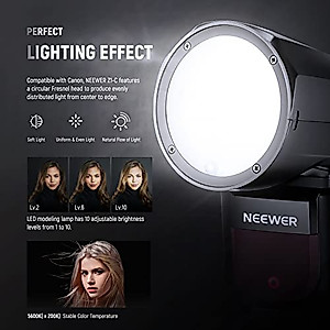 NEEWER Z1-C TTL Round Head Speedlite Flash Kit Compatible with Canon, 76Ws 2.4G 1/8000s HSS Flash with Modeling Lamp, Two 2600mAh Lithium Battery and USB Charger, 480 Full Power Shots, 1.5s Recycling