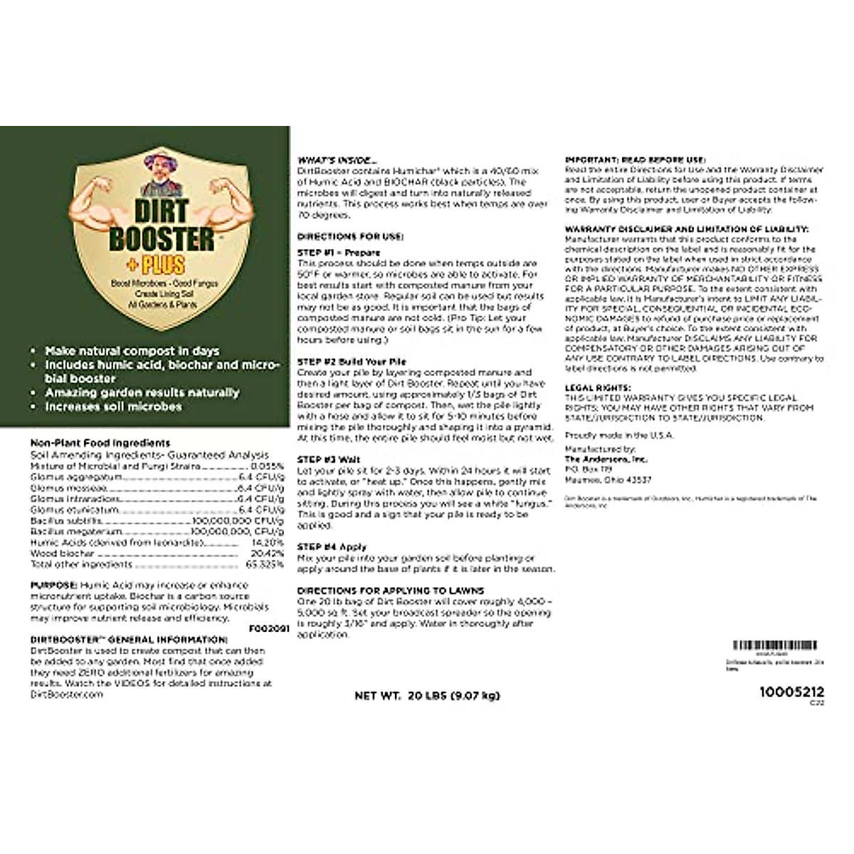 Dirt Booster Plus All-Natural Super Compost Starter and Soil Amendment - 20 lb.