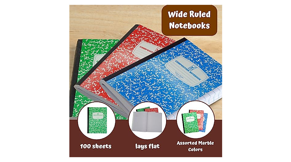 4E's Wide Ruled Composition Notebooks 3-Pack for School & Office