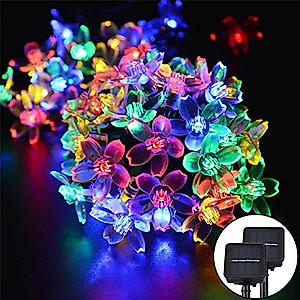 BOSON Outdoor Solar Flower String Lights 2 PK 50LED 30.6ft 8 Modes Multicolor Fairy Cherry Blossom Sakura Waterproof Outdoor Decor Lights for Garden, Party, Wedding, Christmas Decor