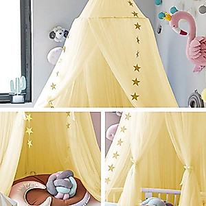 Jolitac Princess Bed Canopy for Girls Room Decor Round Lace Mosquito Net Play Tent Reading Nook Canopies Yarn Girl Dome Netting Castle (Yellow)