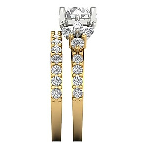 Clara Pucci 3.06ct Round Cut Genuine Zircon 14k 2 tone Gold Solitaire W/Accents Wedding Engagement Set Bridal Anniversary Ring Size 5.25