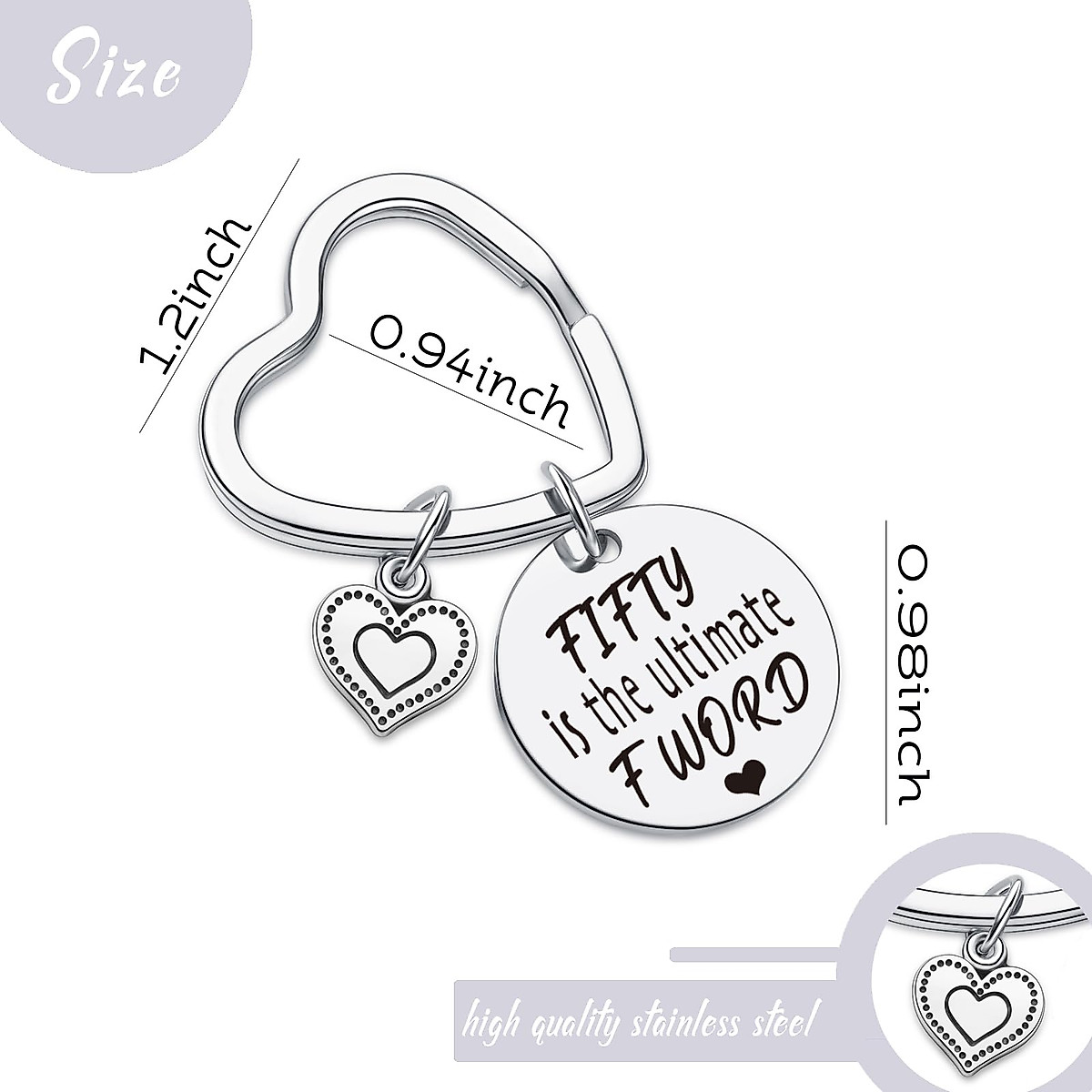 7RVZM 50Th Birthday Keychain Wife Gift Grandpa Gift Aunt Gift 50 Year Old Keychain For Men 50Th Gift Wife Gift, 50th Birthday Keychain, Standard