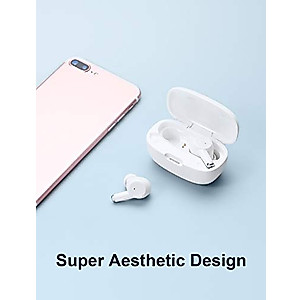 Bluedio Bluetooth Mini Wireless Earbuds, Ei Wireless Headphones in-Ear Earphones with Charging Case, 40Hrs Playtime, Car Headset Built-in Mic Support Wireless Charging for Cell Phone, Sport, White