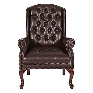 Office Star TEX Traditional Queen Anne Style Chair with Thick Padded Seat and Lumbar Support Back with Royal Cherry Finish Wood Legs, Jamestown Oxblood Vinyl
