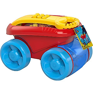 Mega BLOKS Toy Building Set Toddler Blocks, Block Scooping Wagon Learning Toy with Storage - Blue