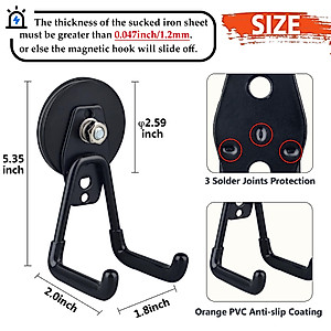 ULIBERMAGNET Strong Garage Magnetic Hooks, 2 Pack Heavy Duty Storage Utility Magnet Hooks with Anti-Slip Coating for Indoor & Outdoor Hanging (Black)