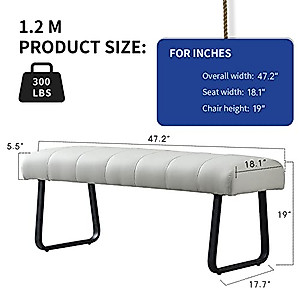 JIEXI 47in PU Leather Long Bench w/ Metal Leg, Office Chair & Footstool (White, 1.2m)