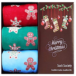 Christmas Gingerman Unisex Men Women Fun Dress Casual Pattern Crew Funny Xmas Socks Gift Box(3 pairs)