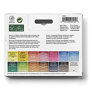 Winsor & Newton Cotman Watercolor Paint Set, Field Set, 14 Half Pan w/ Brush, Mixing Palette
