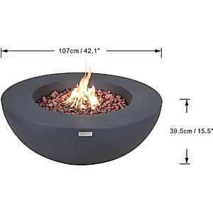 AMS Fireplace Elementi Lunar Bowl Cast Concrete Fire Table Bundle, Outdoor Fire Pit Fire TablePatio Furniture, Dark Gray (Natural Gas)