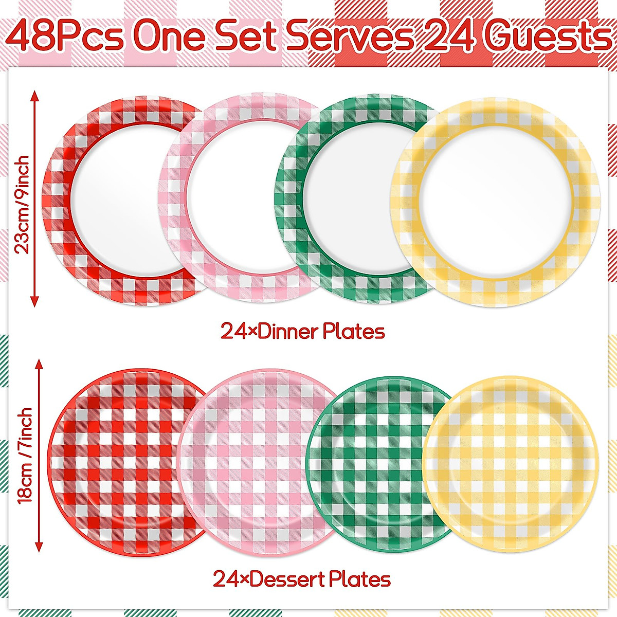 ojustbeok 48 Pcs Camp Gingham Paper Plates Gingham Checkered Bachelorette Party Supplies Glamping Birthday Dinner Plates Summer Bridal Shower Decorations Camping Themed Party Favors Baby Shower