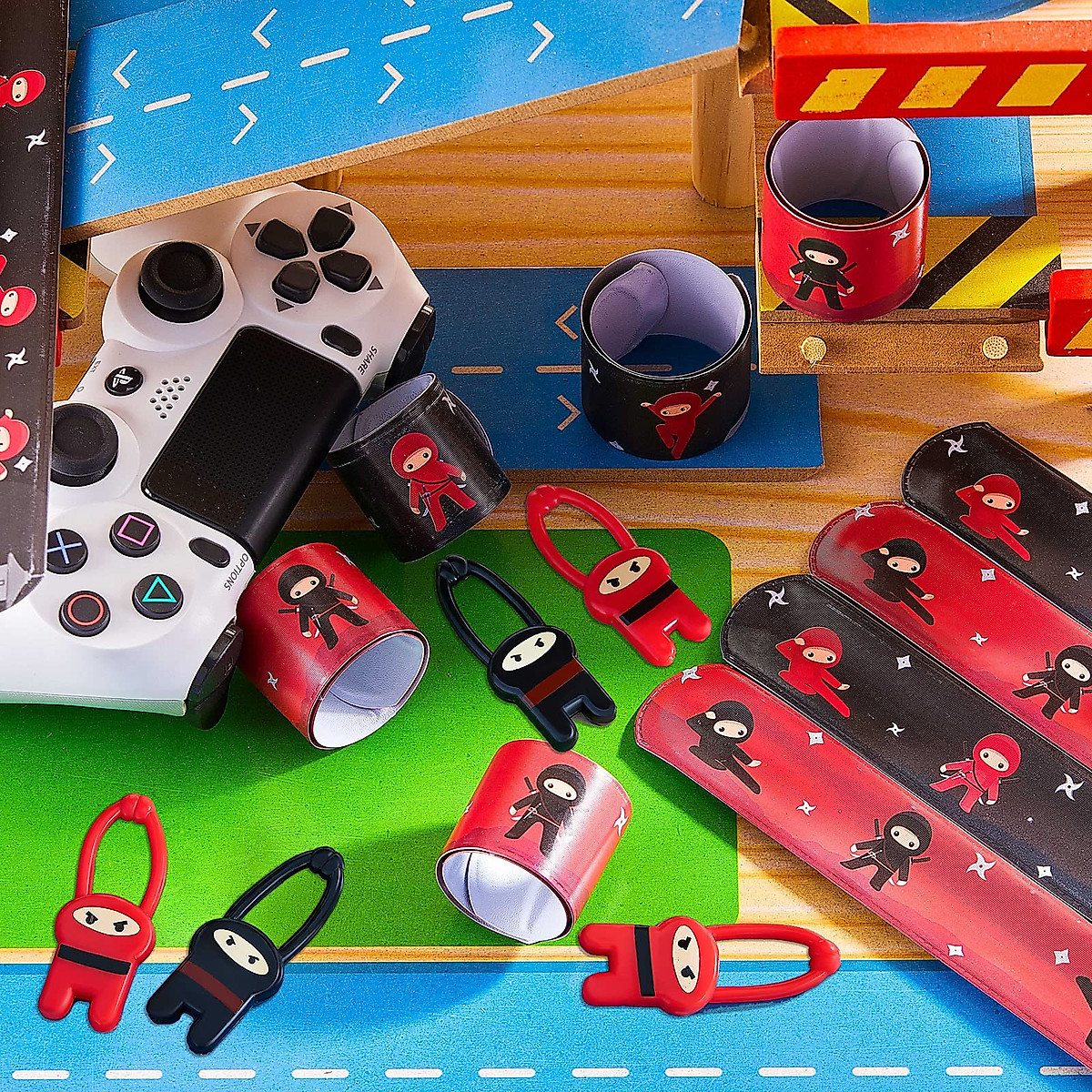 24 Pcs Ninjas Party Favors Include 12 Warrior Slap Bracelets 12 Stretchy Flying Ninjas Fun Interactive Slap Bracelet Elastic Finger Ninjas Funny Toys for Christmas Ninjas Theme Birthday Party Supplies