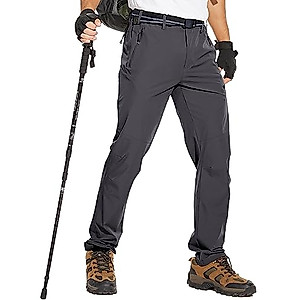NOUKOW Men's Outdoor Hiking Pants, Quick Dry Lightweight Waterproof Work Pants for Men, Stretch Joggers Golf Travel Pants with 6 Zip Pockets and Belt Dark Grey