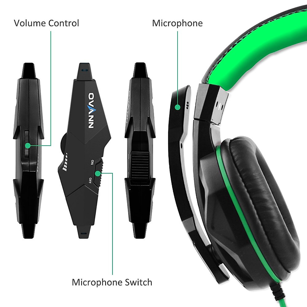 Gaming Headset,DLAND 3.5mm Wired Bass Stereo Noise Isolation Gaming Headphones with Mic for Laptop Computer, Cellphone, PS4 and so on- Volume Control (Black and Green)