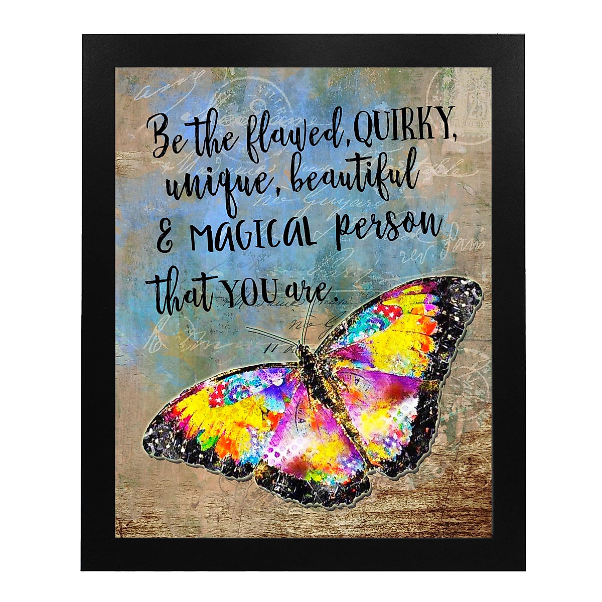 Beautiful Person You Are Inspirational Quotes Wall Painting for Living Room, Floral Wall Art Butterfly Bathroom Decor, Art Coastal Decor for Home, Great Gift for Office, Unframed - 8 X 10