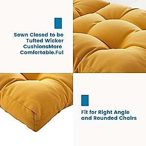 BLISSWALK Outdoor Chair Cushions,3 Piece Loveseat Outdoor Cushions Set,Tufted/Wicker Patio Cushion for Patio Furniture All Weather,Yellow